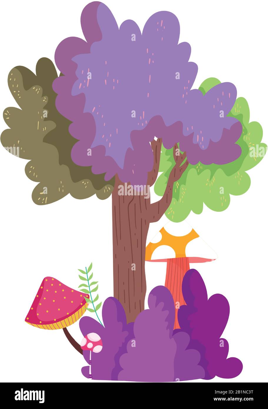 tree bush mushroom leaves foliage vegetation nature icon vector ...