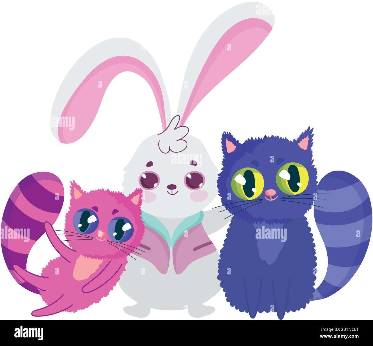 cute rabbit and two cats cartoon character design vector illustration ...