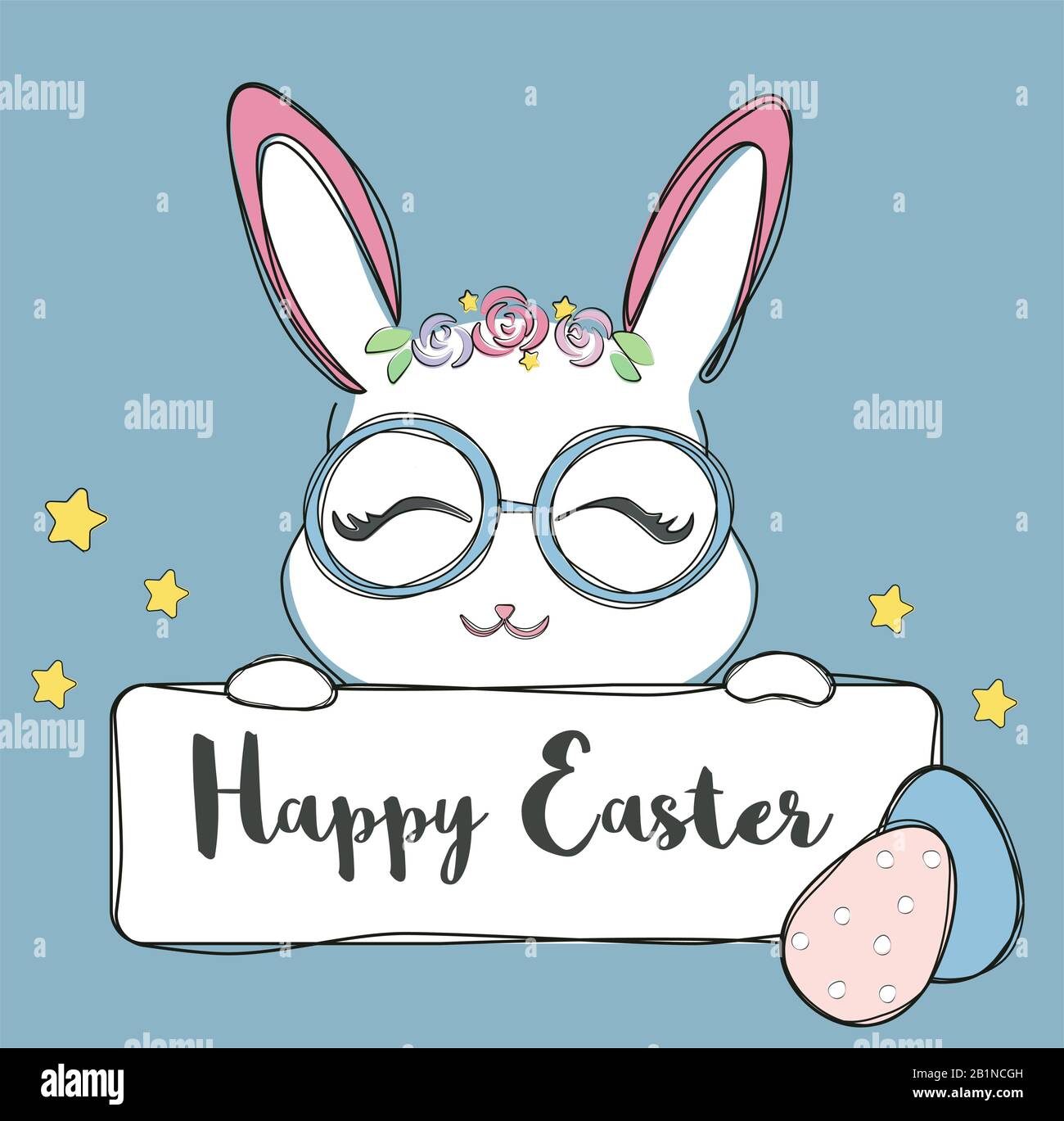 Happy Easter bunny face vector. Hand drawn style cute illustration ...