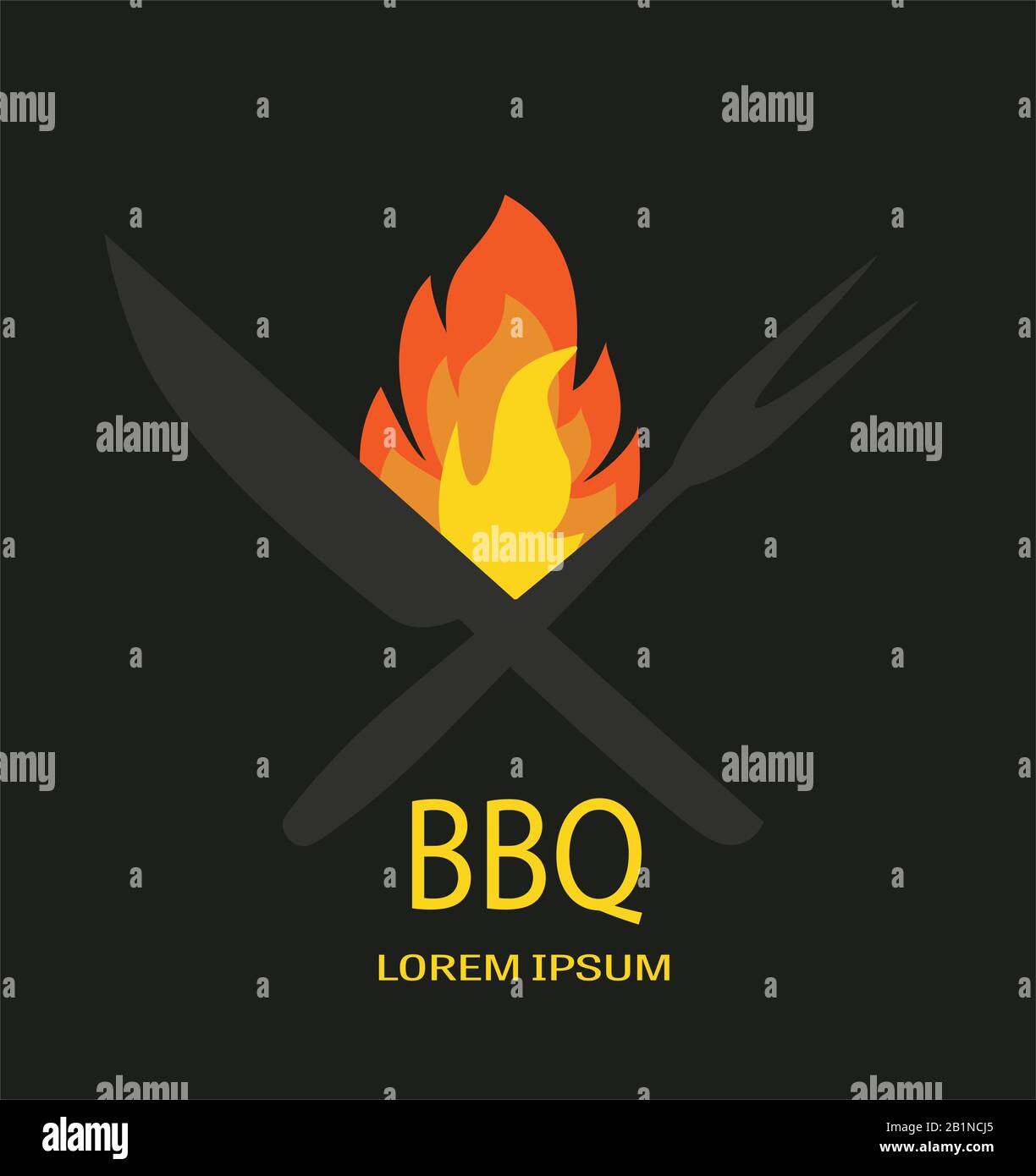Barbecue icon logo vector. BBQ fire knife and fork on black backround ...