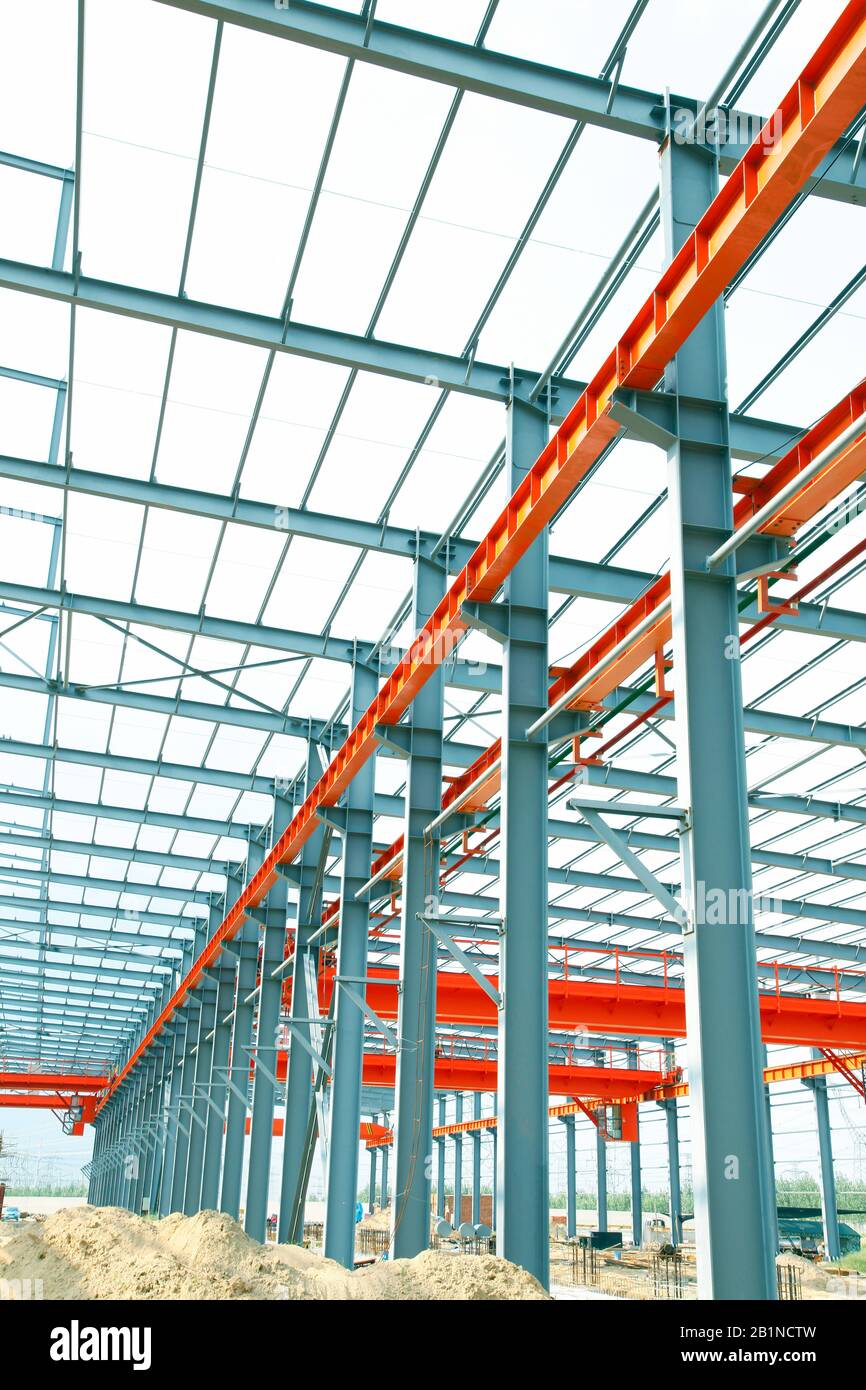 In the construction site, steel structure is under construction Stock ...