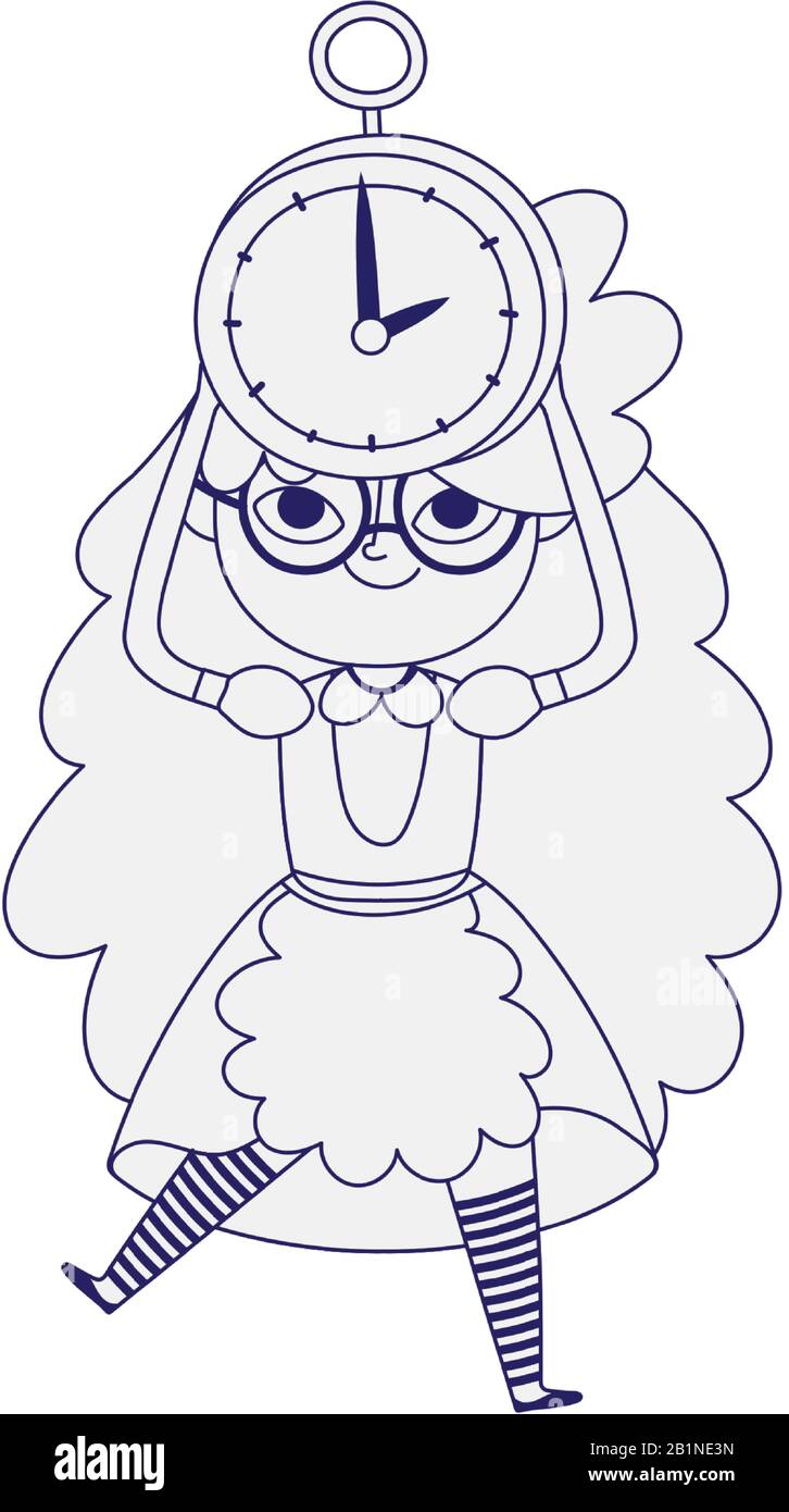 little girl princess with clock in head cartoon character vector ...