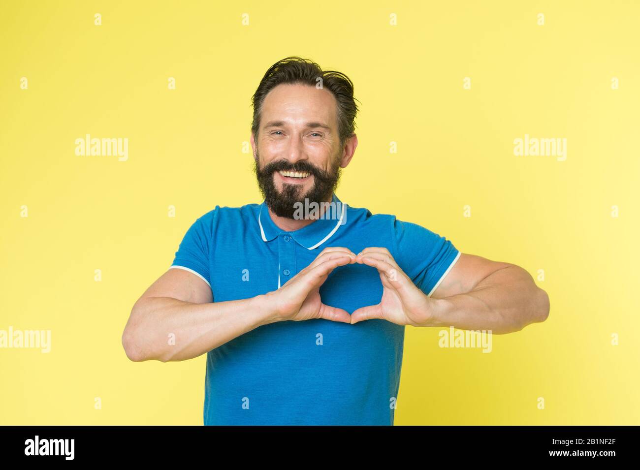 Keep healthy heart beat. Happy man form heart shape. Showing love ...