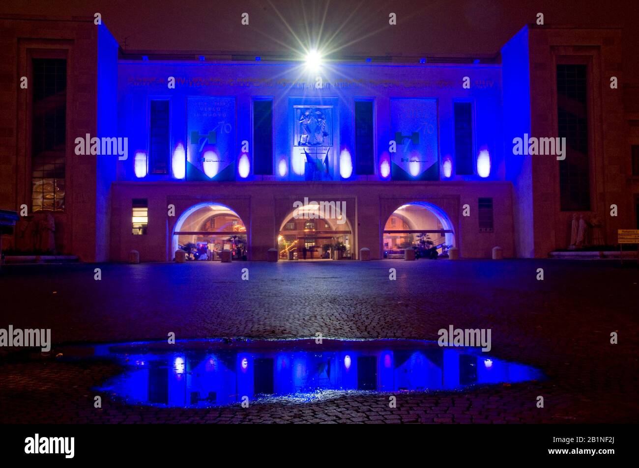 Facade of Niguarda Hospital by night Stock Photo - Alamy