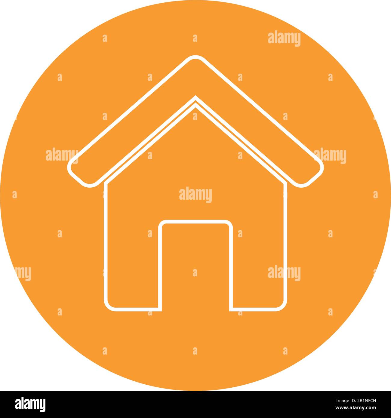 house shape icon over orange circle and white background, vector ...