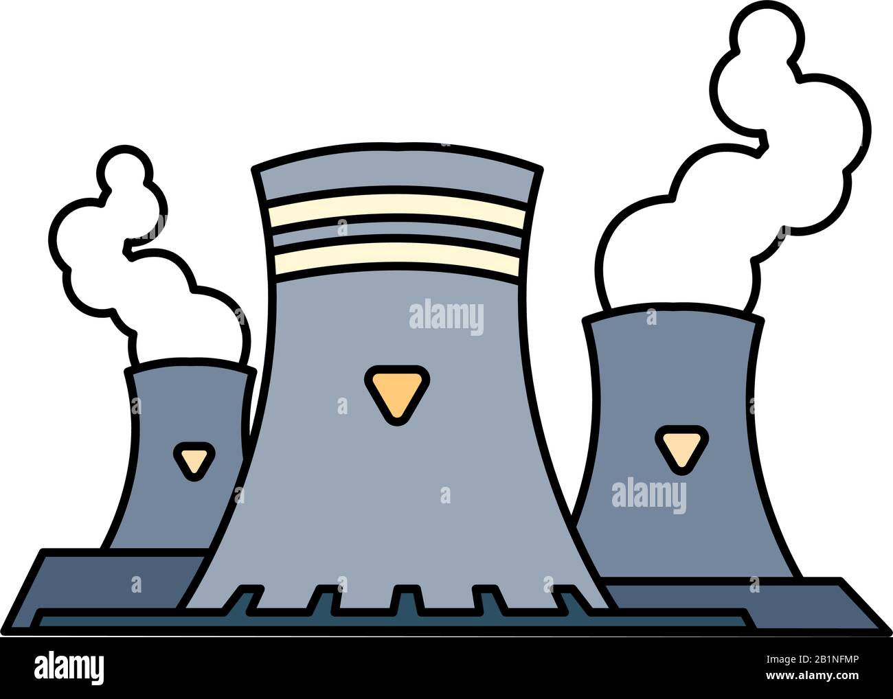 nuclear reactor with smoke clouds on white background vector ...