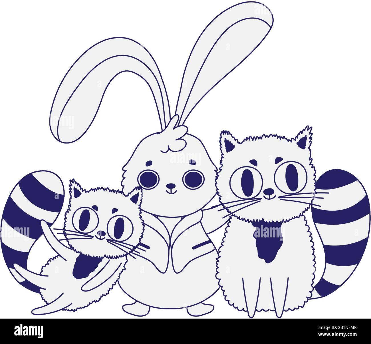 cute rabbit and two cats cartoon character design vector illustration ...