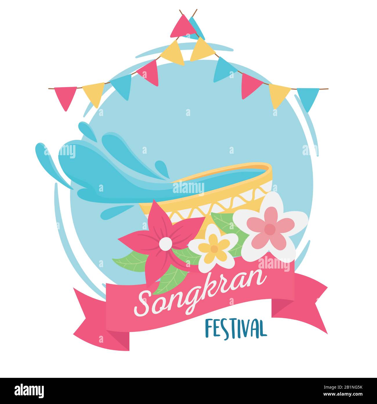 songkran festival water in bowl flowers bunting flags ribbon decoration ...