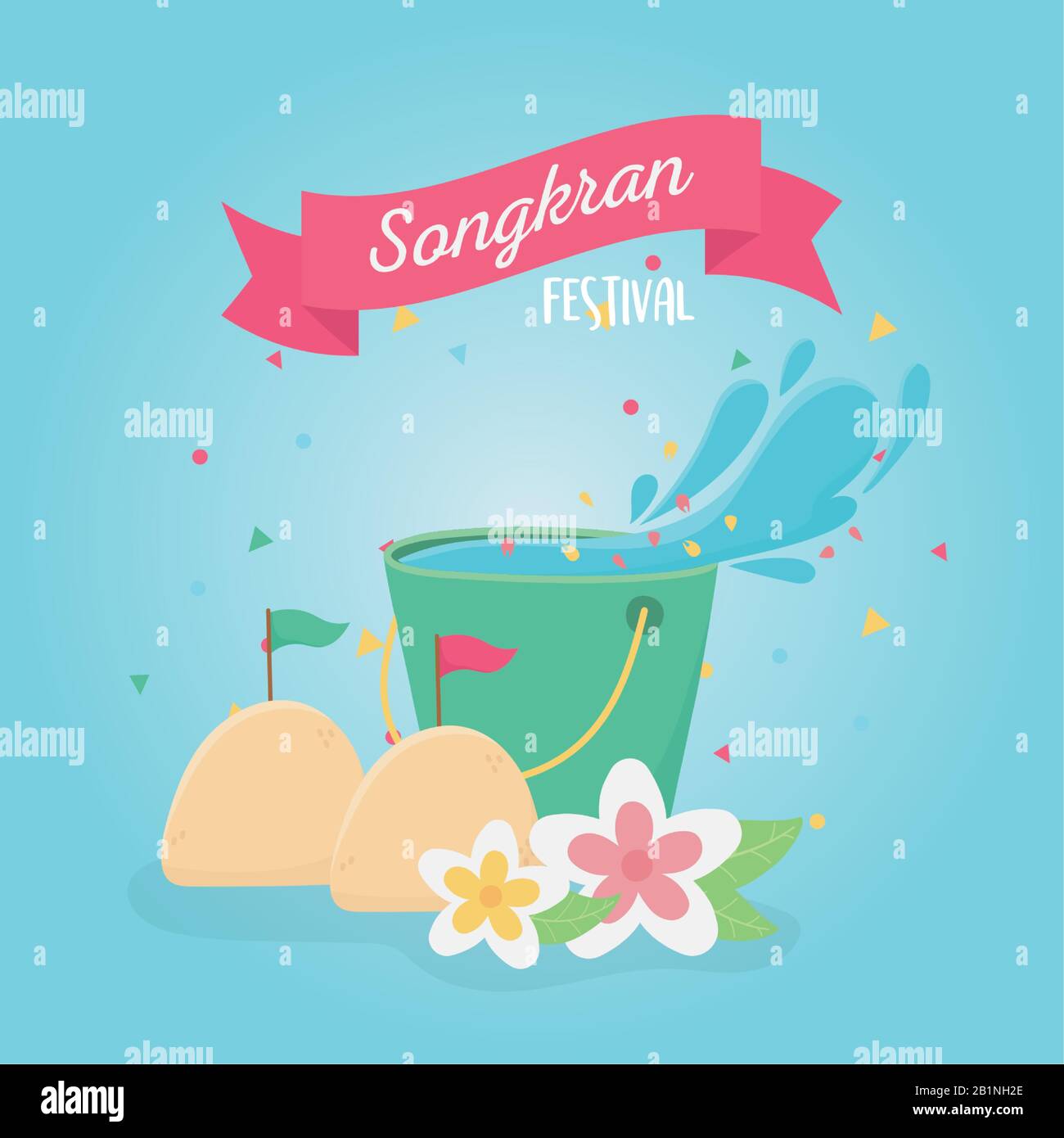 songkran festival thai traditional bucket with water flowers decoration ...