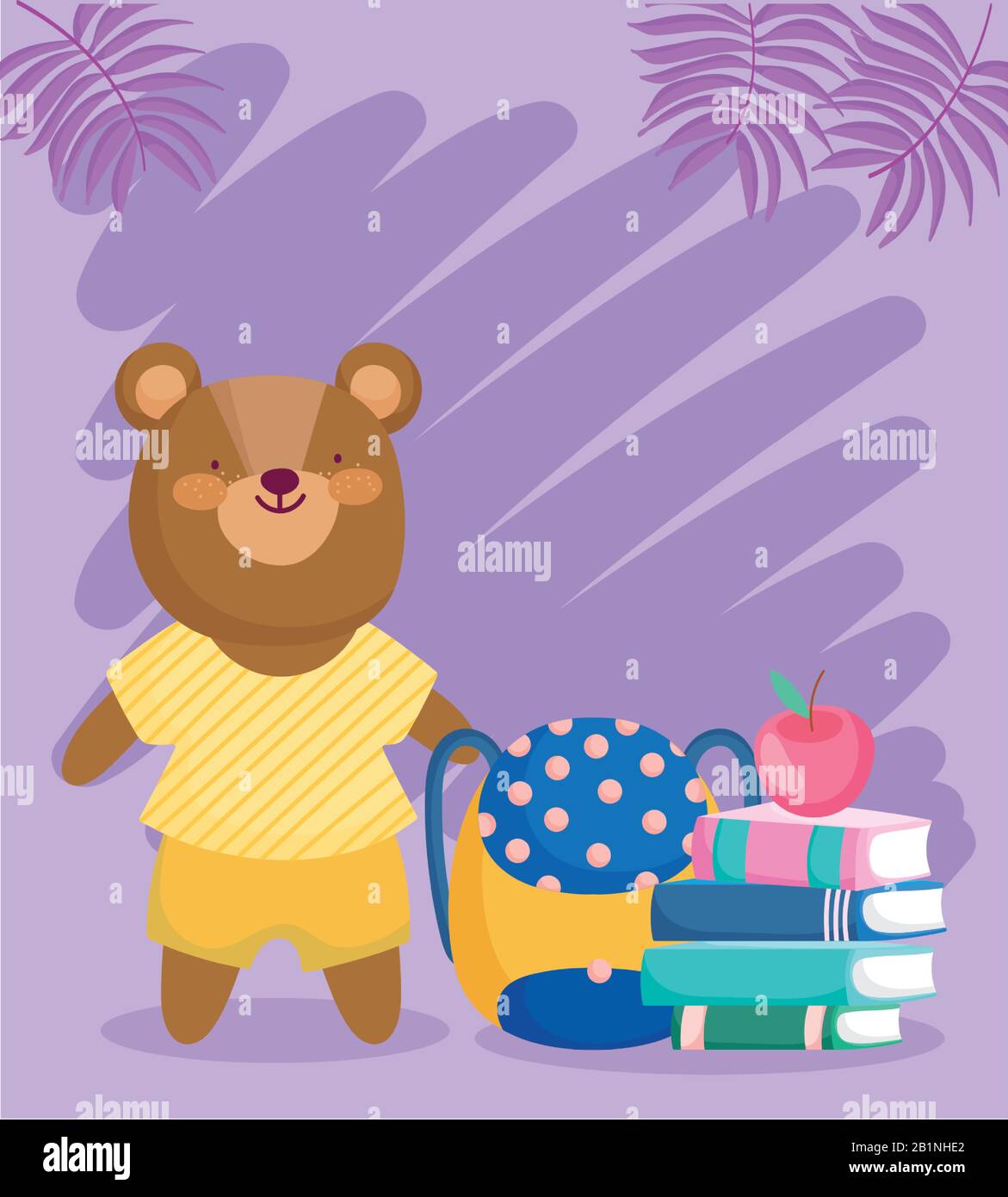 back to school, bear books backpack and apple vector illustration Stock ...