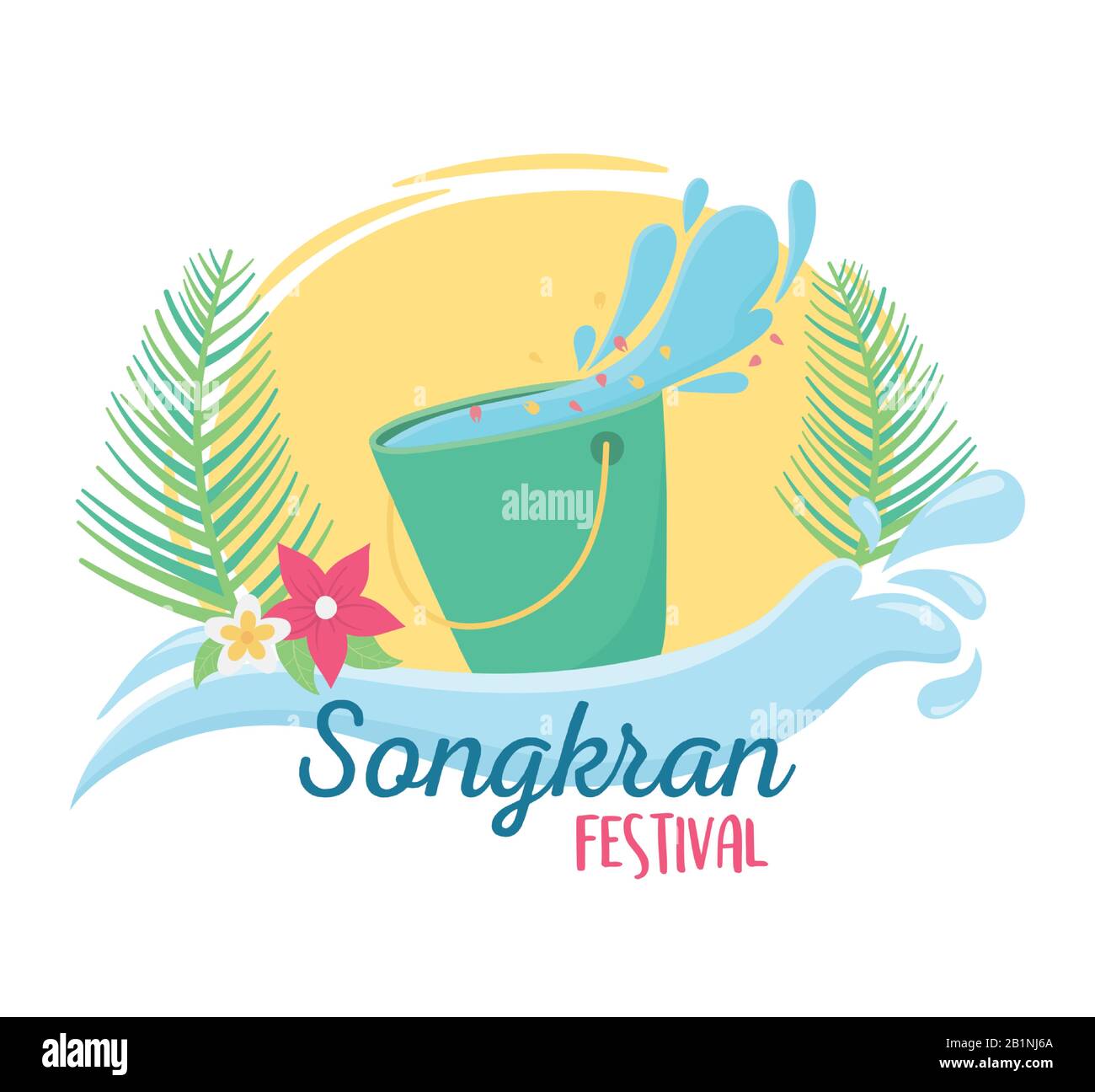 songkran festival bucket with water flowers leaves celebration design ...