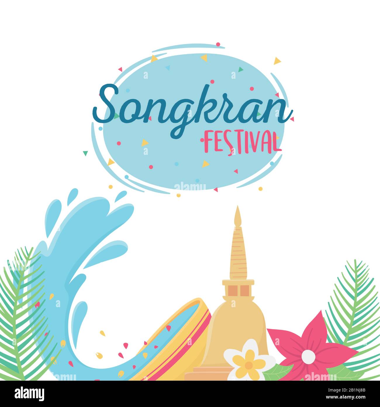songkran festival bowl with water pagoda flowers celebration design ...