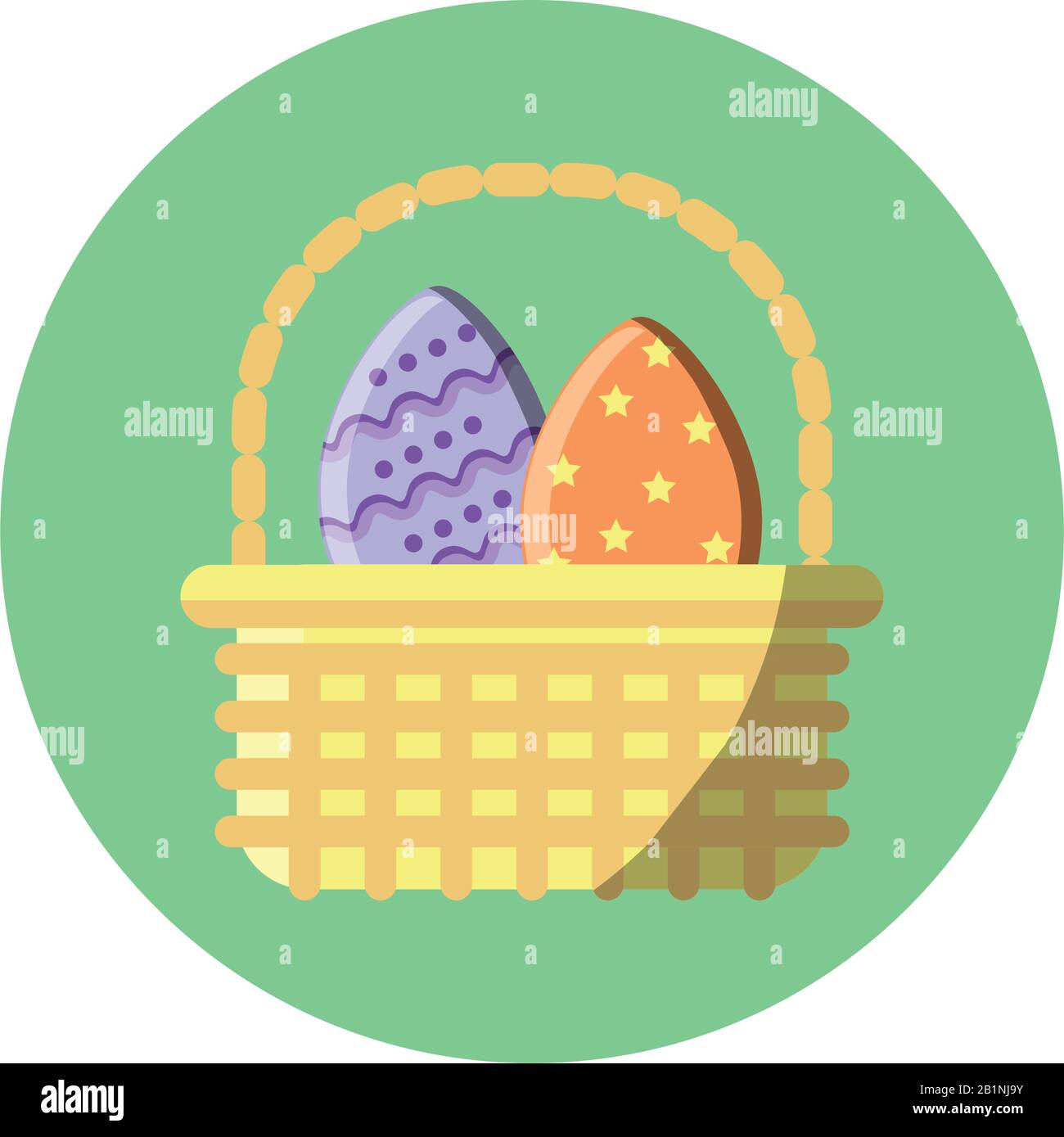 basket with easter eggs over white background, block style icon, vector ...
