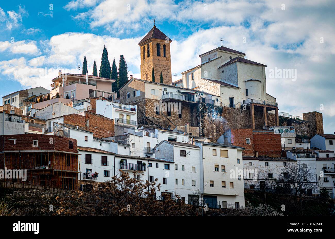 beautiful typical colorful spanish village landscape with a church ...