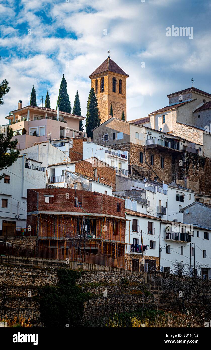 beautiful typical colorful spanish village landscape with a church ...