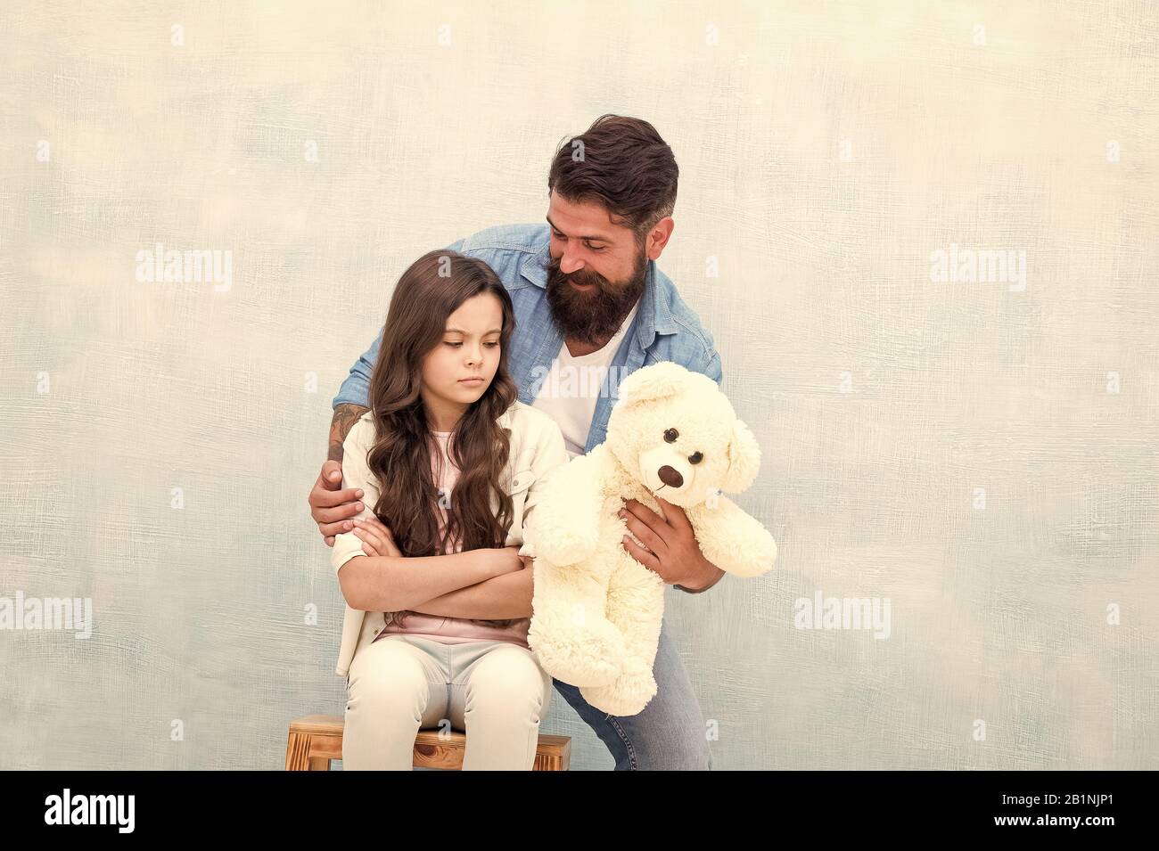 Making surprise. Lovely father and kid. Father and daughter light ...