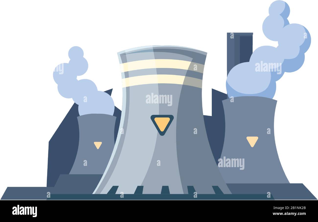 nuclear reactor with smoke clouds on white background vector ...