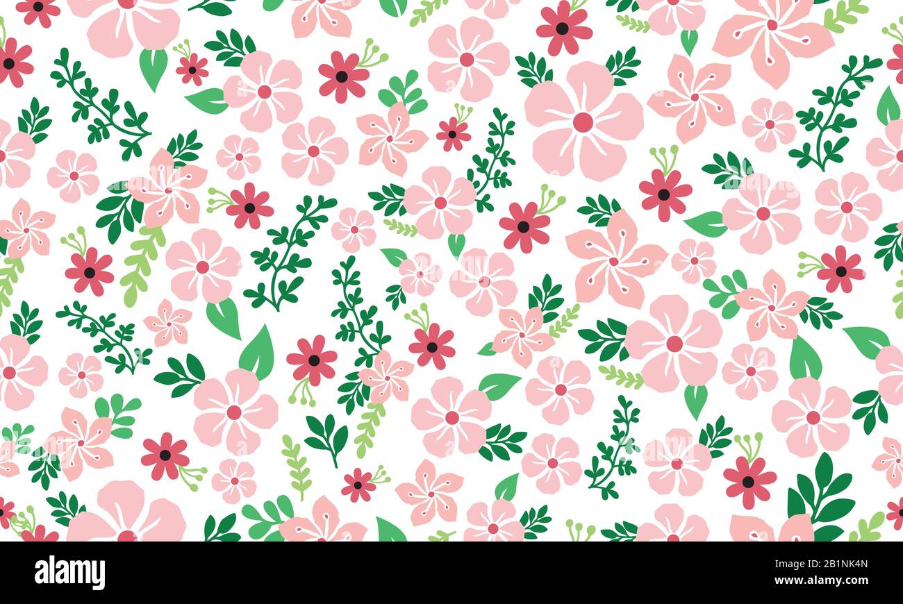 Modern wallpaper for spring, with seamless leaf and flower pattern ...
