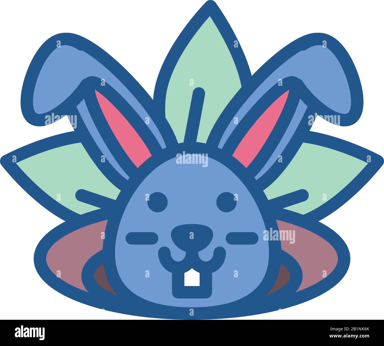 cute rabbit head and leaves over white background, line style icon ...