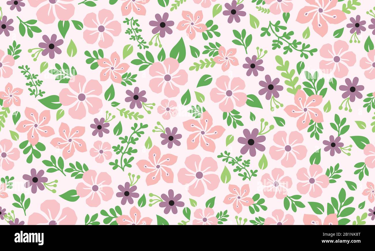 Pink rose flower pattern background for spring, with leaf and flower ...