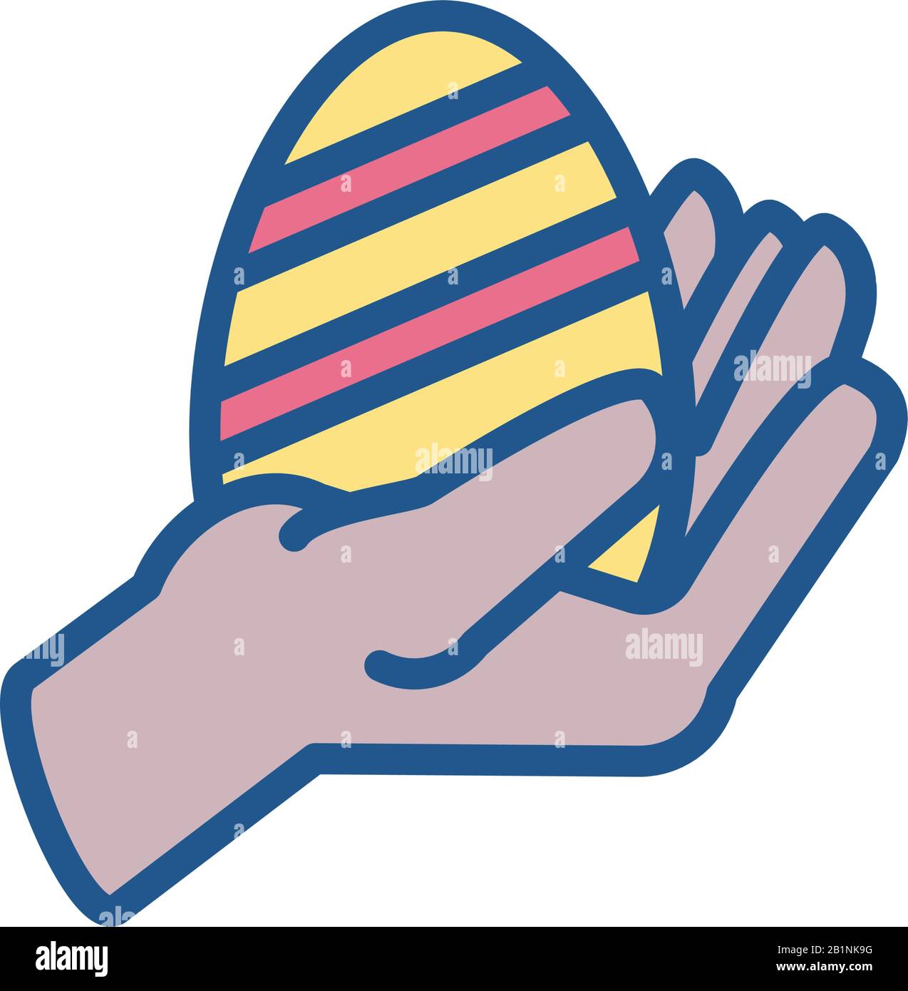 hand with easter egg icon over white background, colorful and line ...