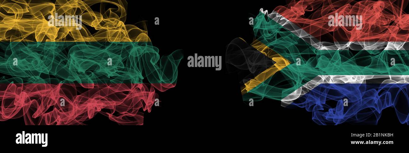 Flags of Lithuania and South Africa on Black background, Lithuania vs ...