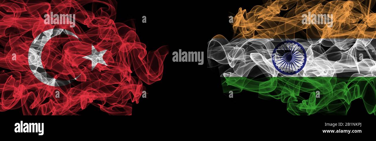 Flags of Turkey and India on Black background, Turkey vs India Smoke ...