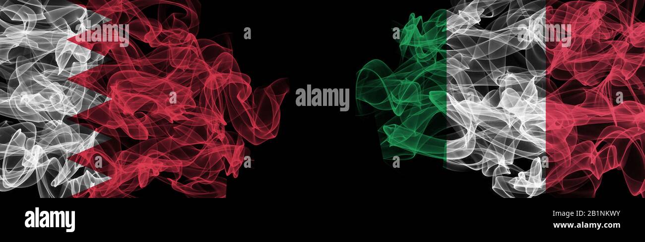 Flags of Bahrain and Italy on Black background, Bahrain vs Italy Smoke ...