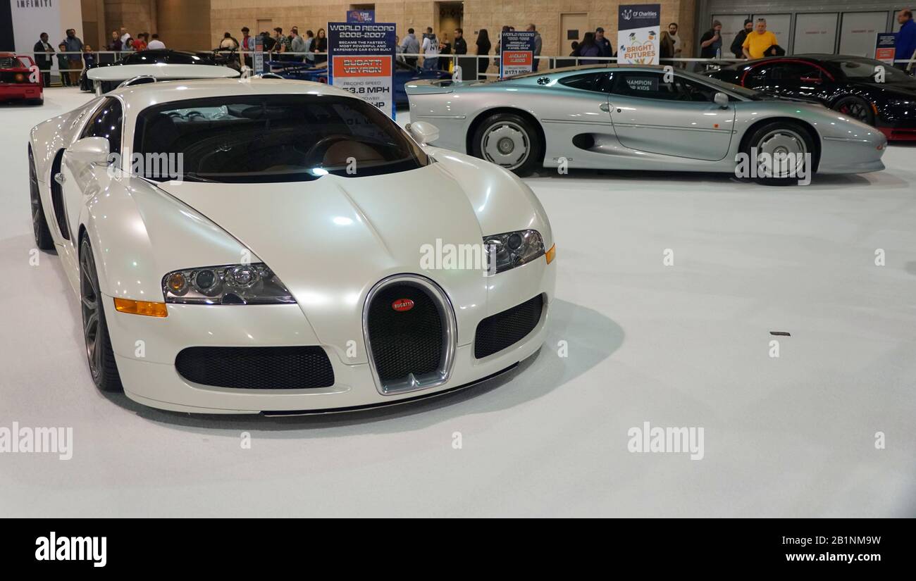 Philadelphia, Pennsylvania, U.S.A - February 9, 2020 -The white Bugatti ...
