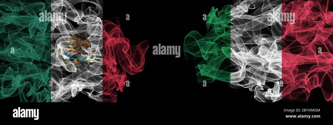Flags of Mexico and Italy on Black background, Mexico vs Italy Smoke ...