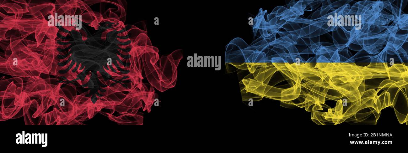 Flags of Albania and Ukraine on Black background, Albania vs Ukraine ...