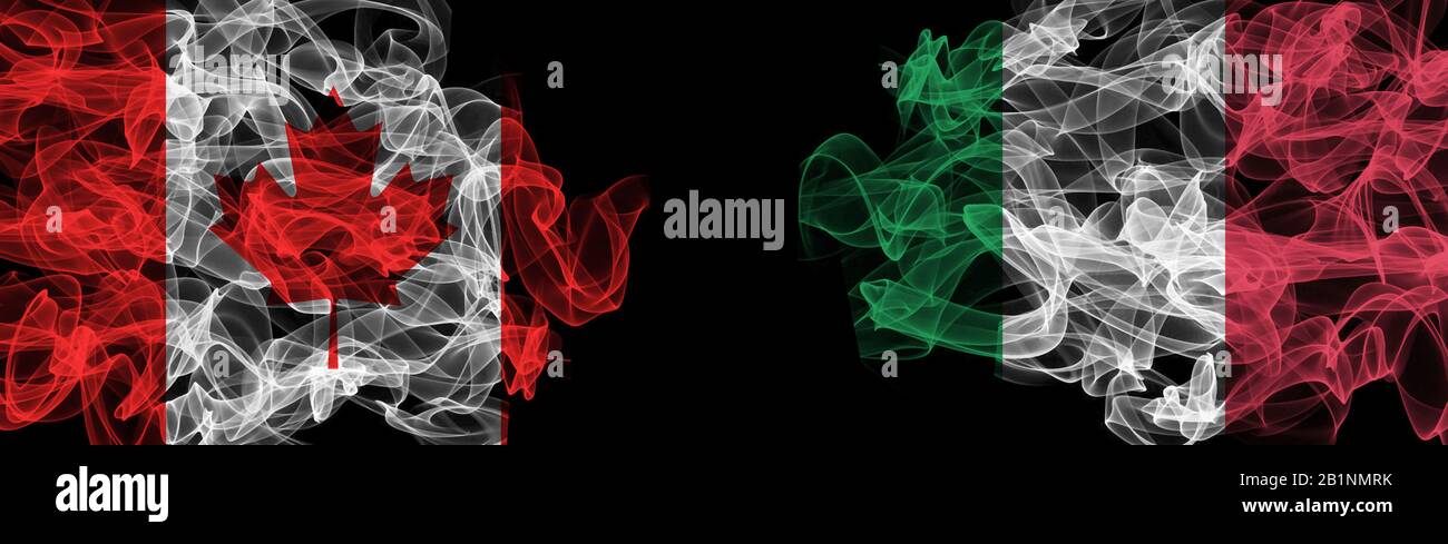 Flags of Canada and Italy on Black background, Canada vs Italy Smoke ...