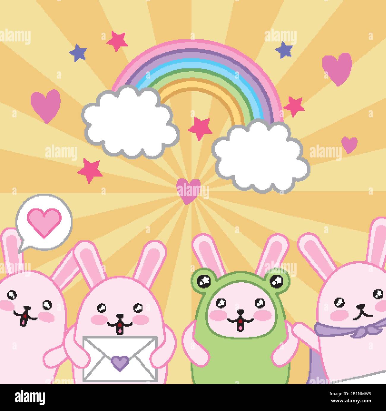 cute little rabbits with rainbow kawaii characters Stock Vector Image ...