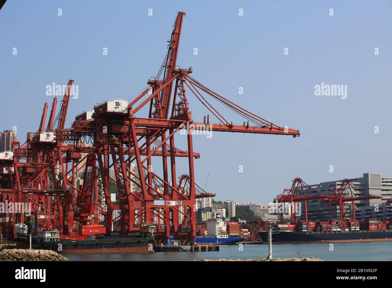 Kwai Tsing container terminal port view in drone Stock Photo - Alamy