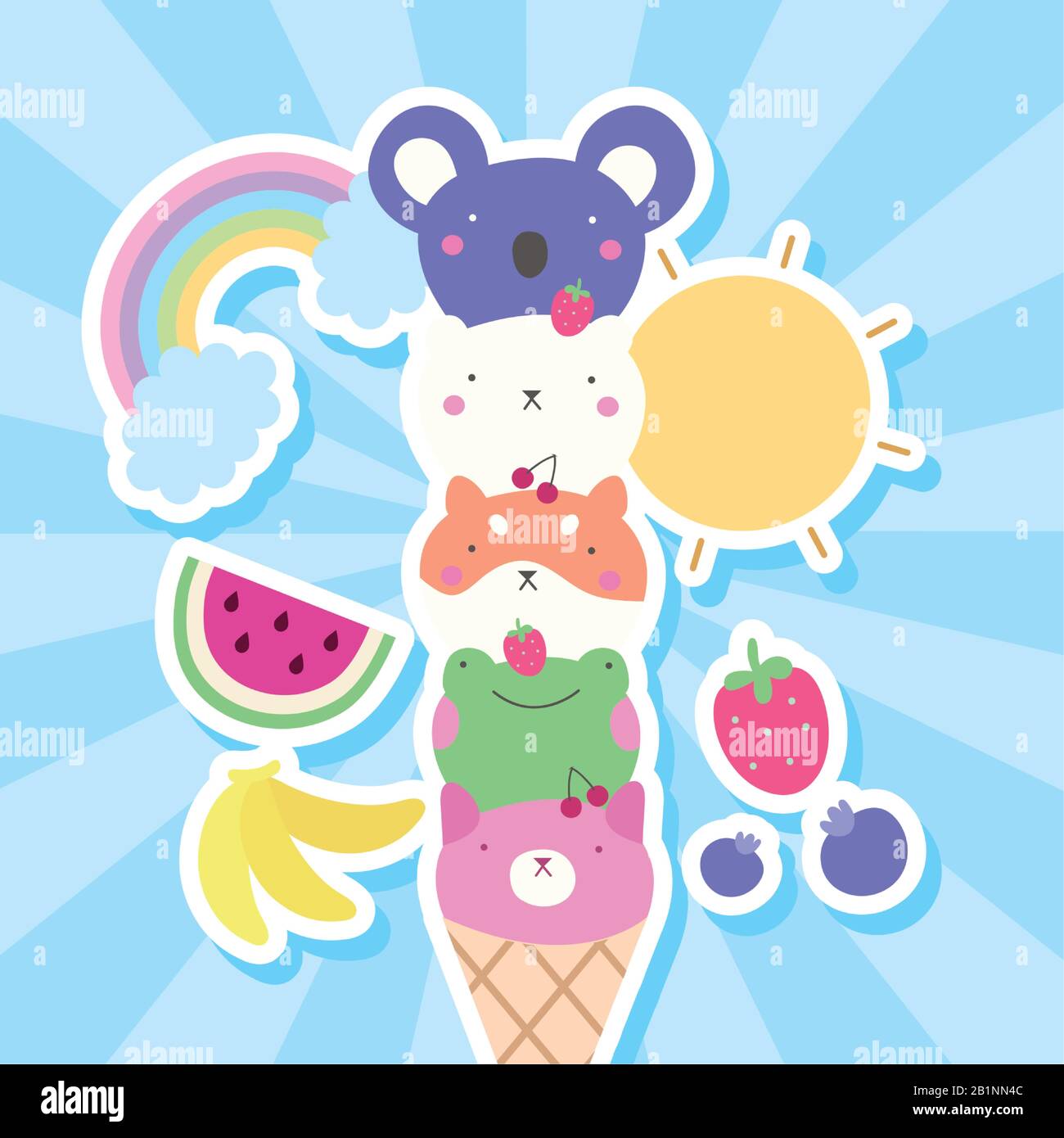 cute little animals in ice cream cones kawaii characters Stock Vector ...