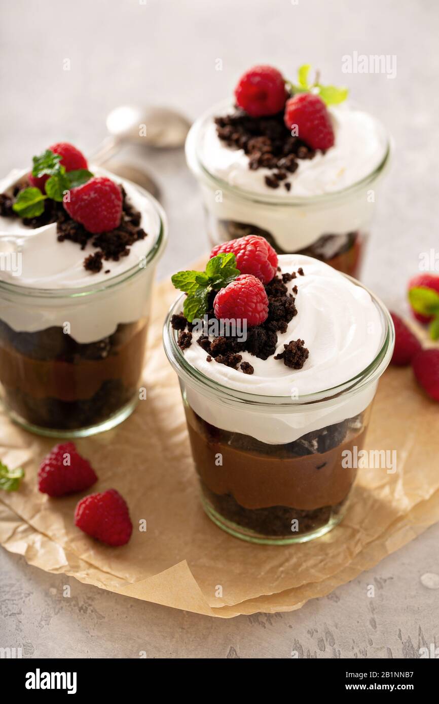 Chocolate layered dessert in a jar Stock Photo - Alamy