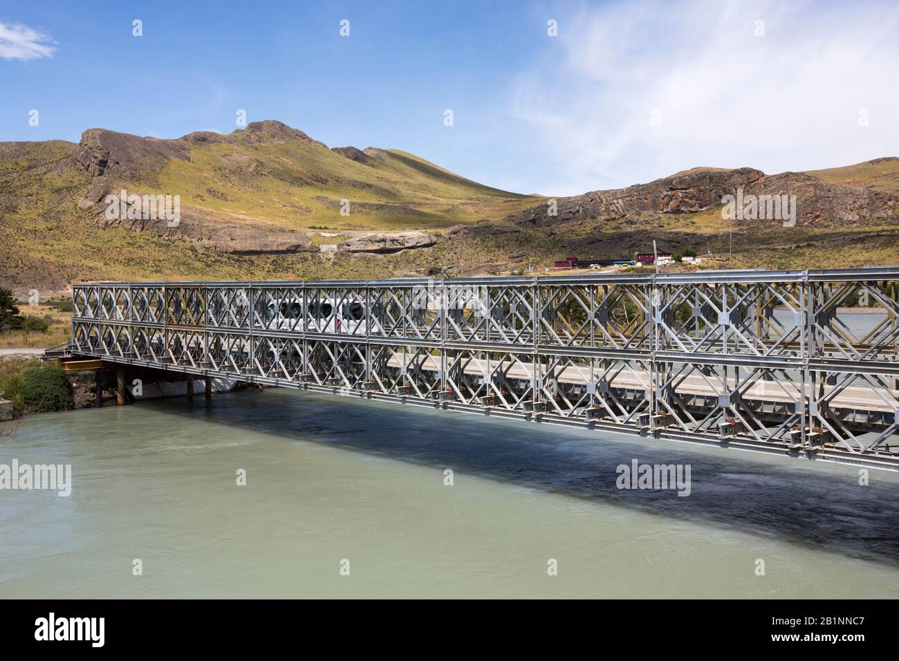 A bridge over the Rio Paine in Torres del Paine national park ...