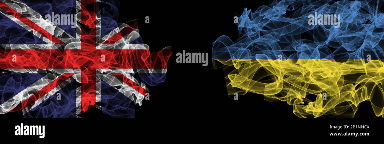 Flags of Union Jack and Ukraine on Black background, Union Jack vs ...
