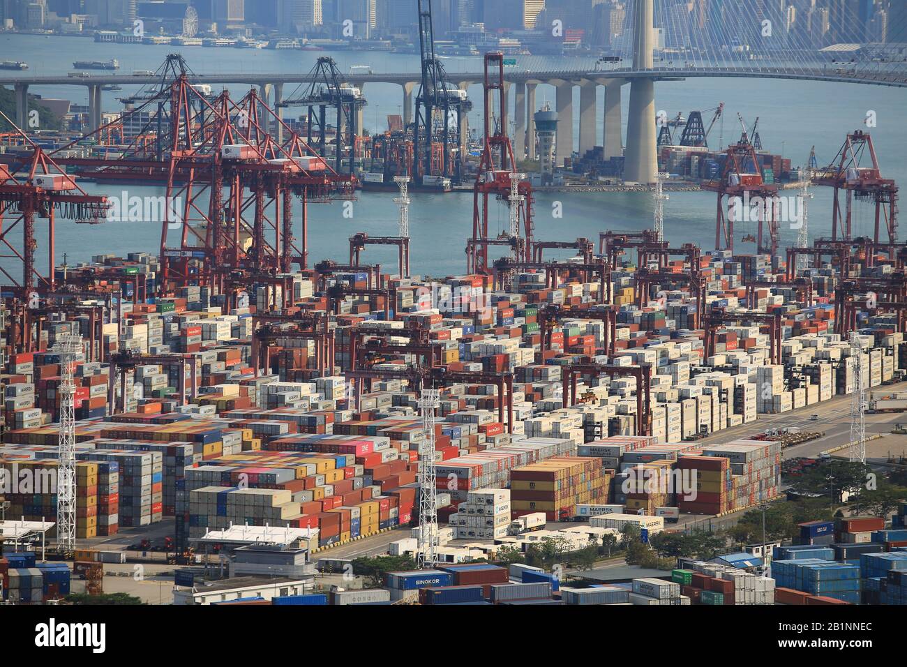 Kwai Tsing container terminal port view in drone Stock Photo - Alamy