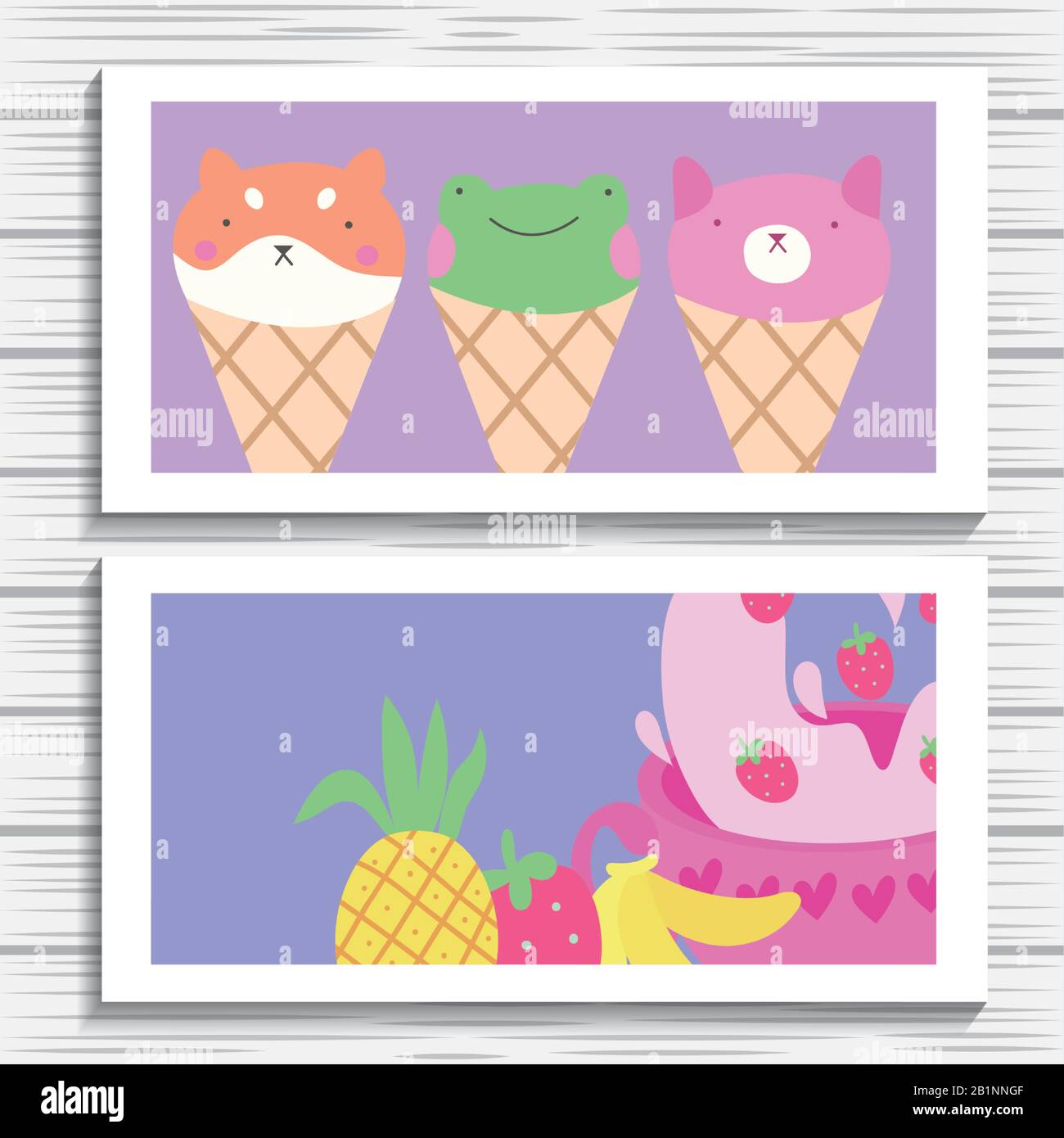 cute little animals in ice cream cones kawaii characters Stock Vector ...
