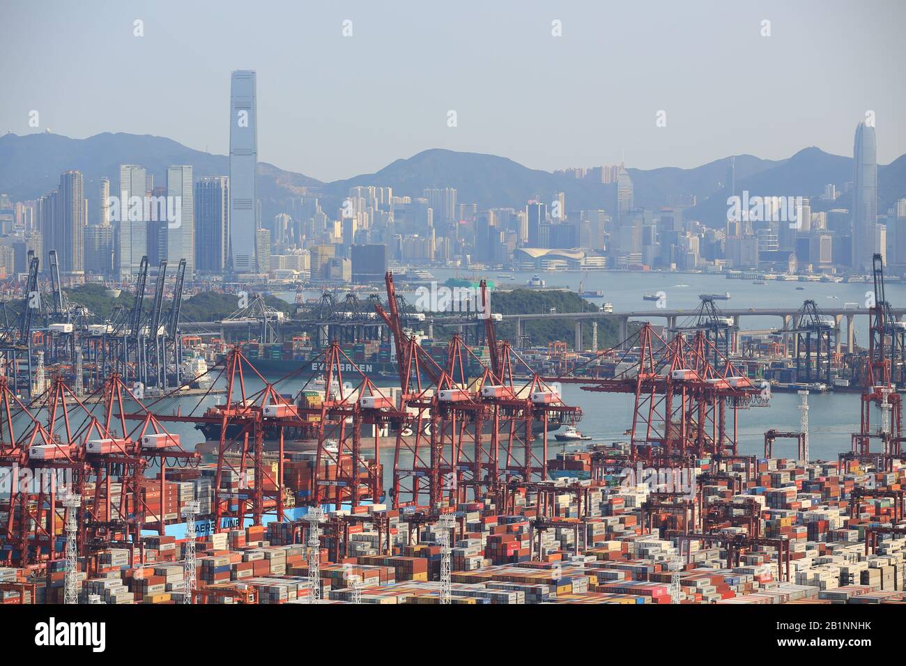 Kwai Tsing container terminal port view in drone Stock Photo - Alamy