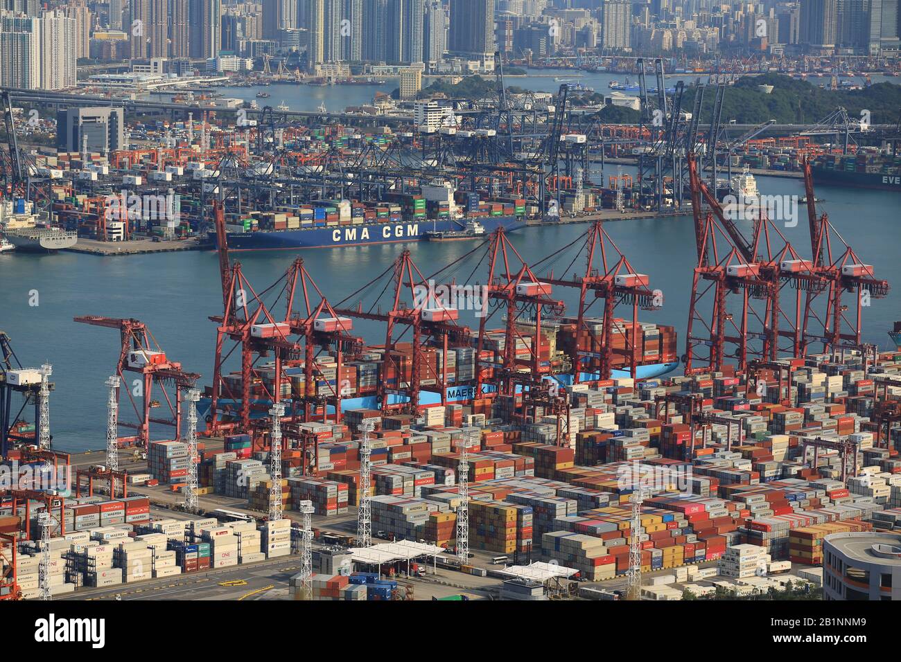 Kwai Tsing container terminal port view in drone Stock Photo - Alamy