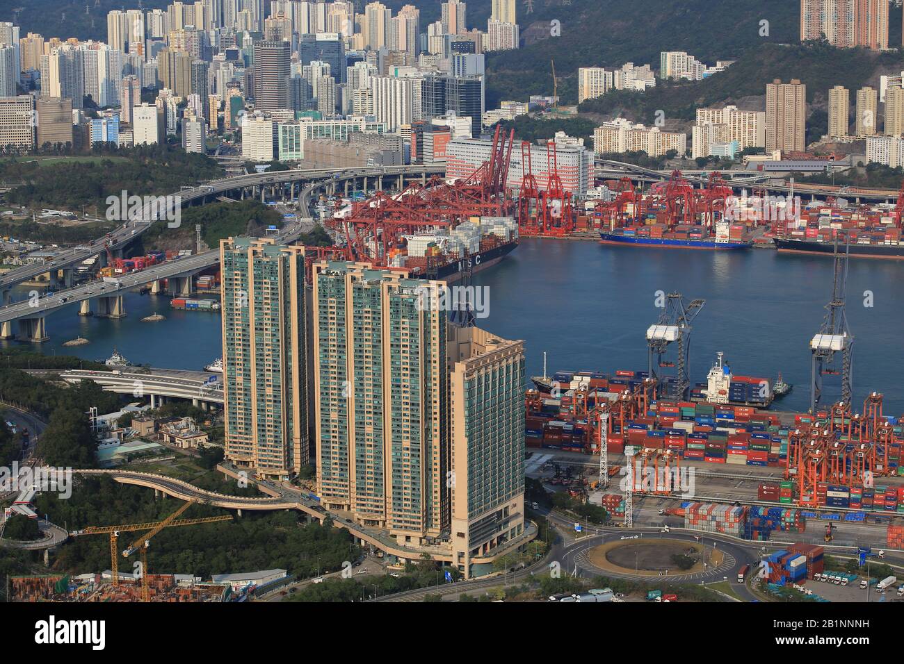 Kwai Tsing container terminal port view in drone Stock Photo - Alamy