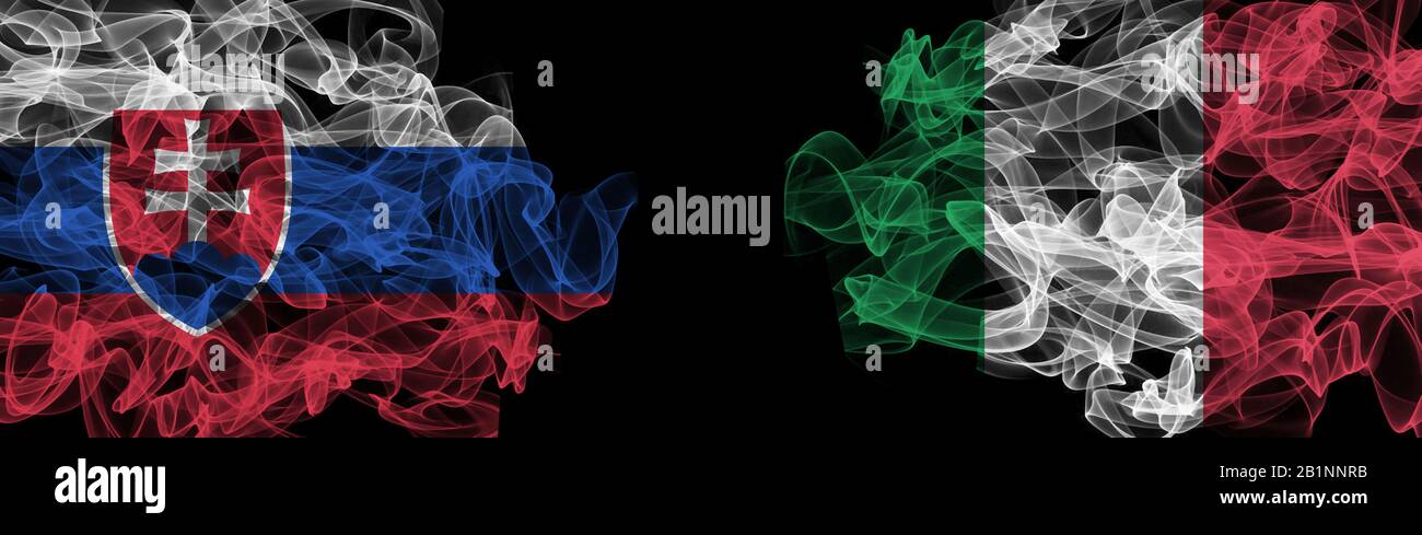 Flags of Slovakia and Italy on Black background, Slovakia vs Italy ...