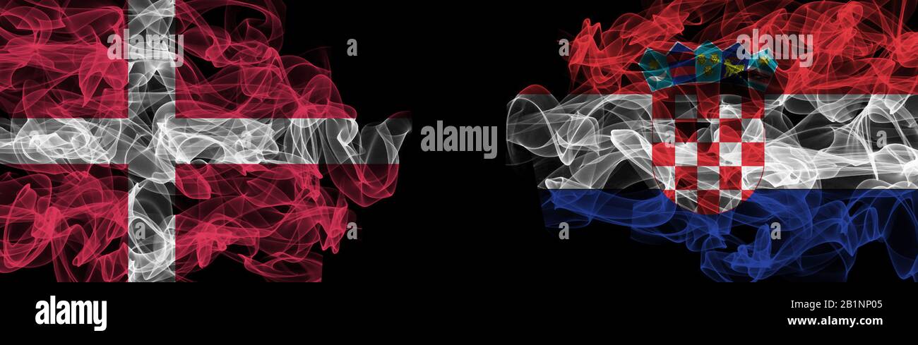 Flags of Denmark and Croatia on Black background, Denmark vs Croatia ...