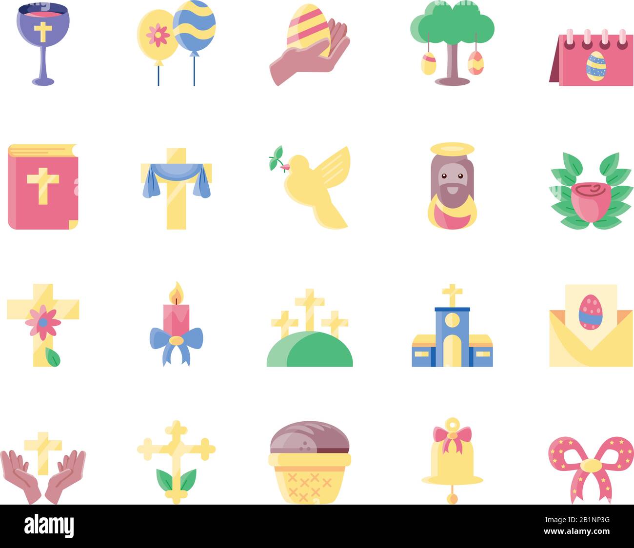 happy easter and cartoon rabbits icon set over white background, flat ...