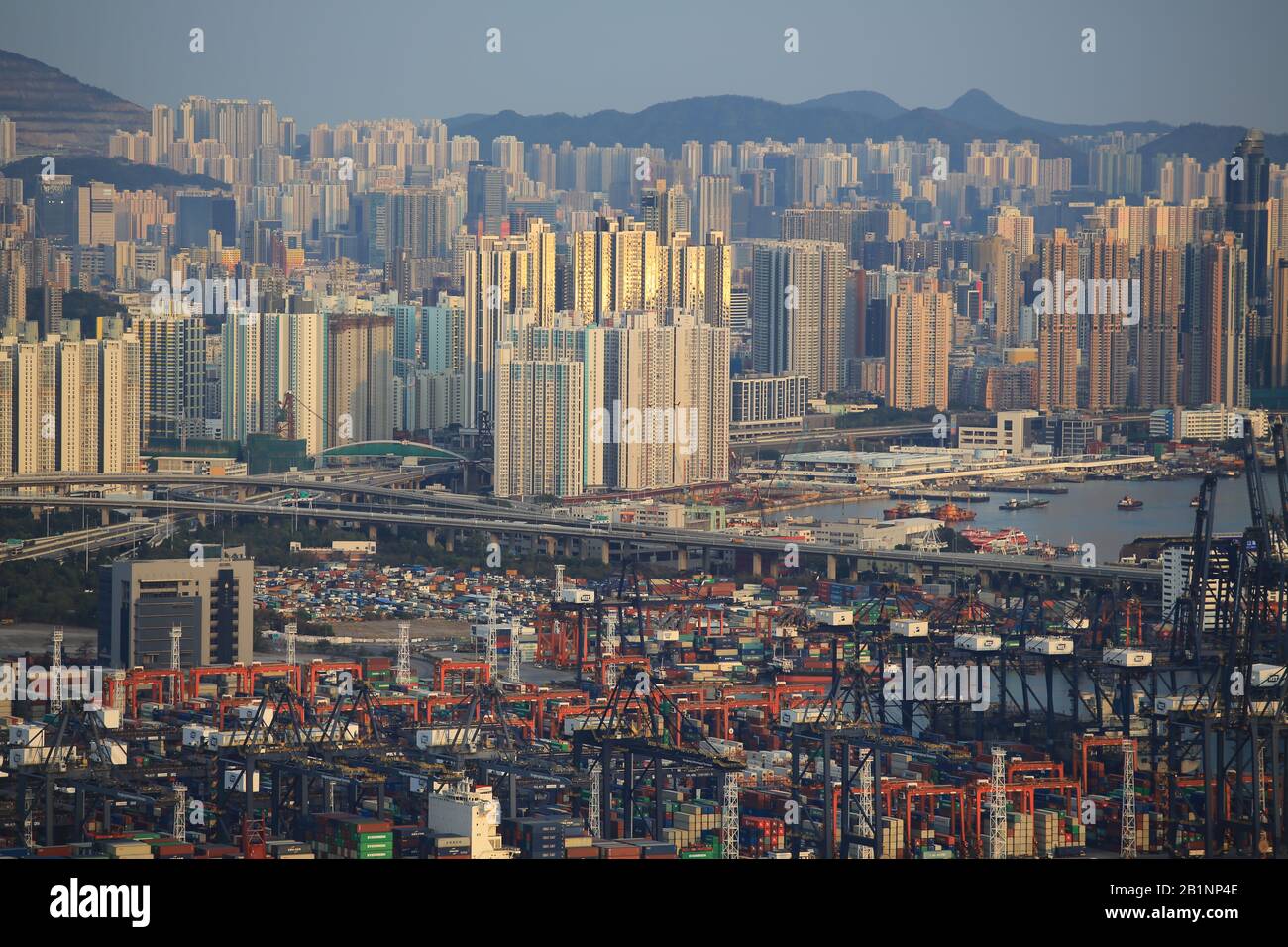 skyline of hong kong with the port of containers Stock Photo - Alamy