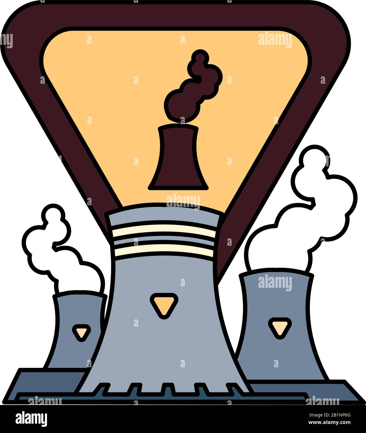 nuclear reactor with smoke clouds on white background vector ...