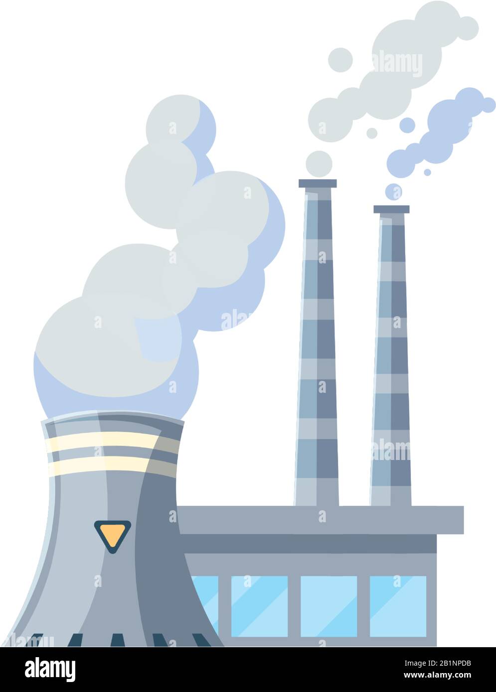 nuclear reactor with smoke clouds on white background vector ...