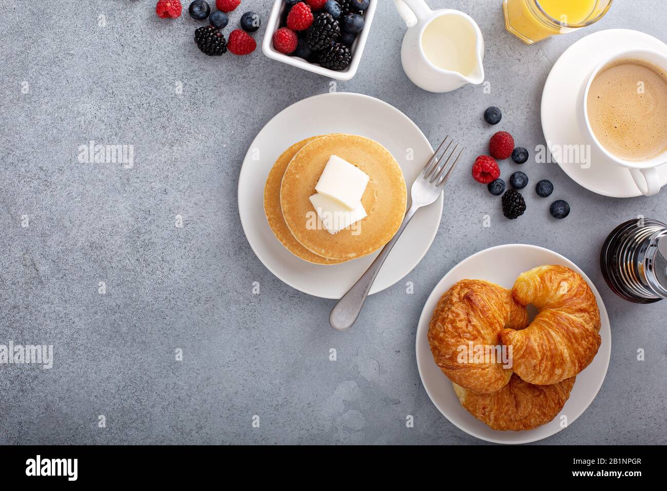 Breakfast table overhead with copyspace Stock Photo - Alamy